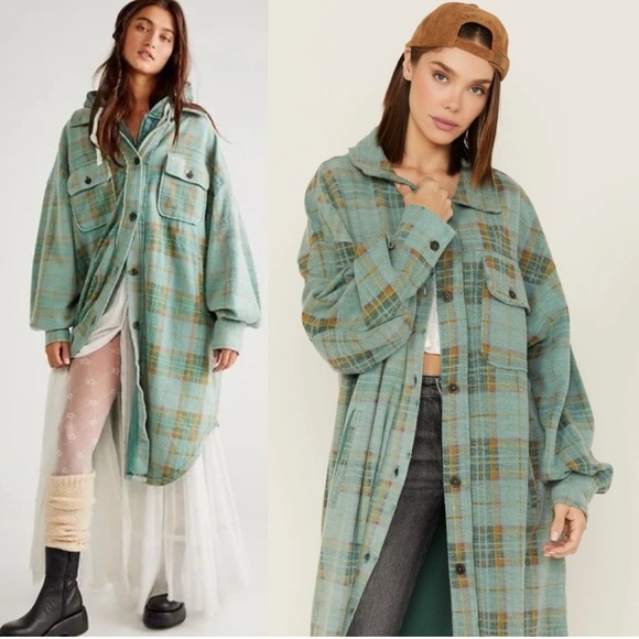 Free People | Jackets & Coats | New Free People Ruby Long Plaid Shacket ...